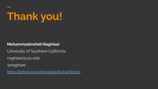 Experiments on Generalizability of User-Oriented Fairness in Recommender Systems | PPT