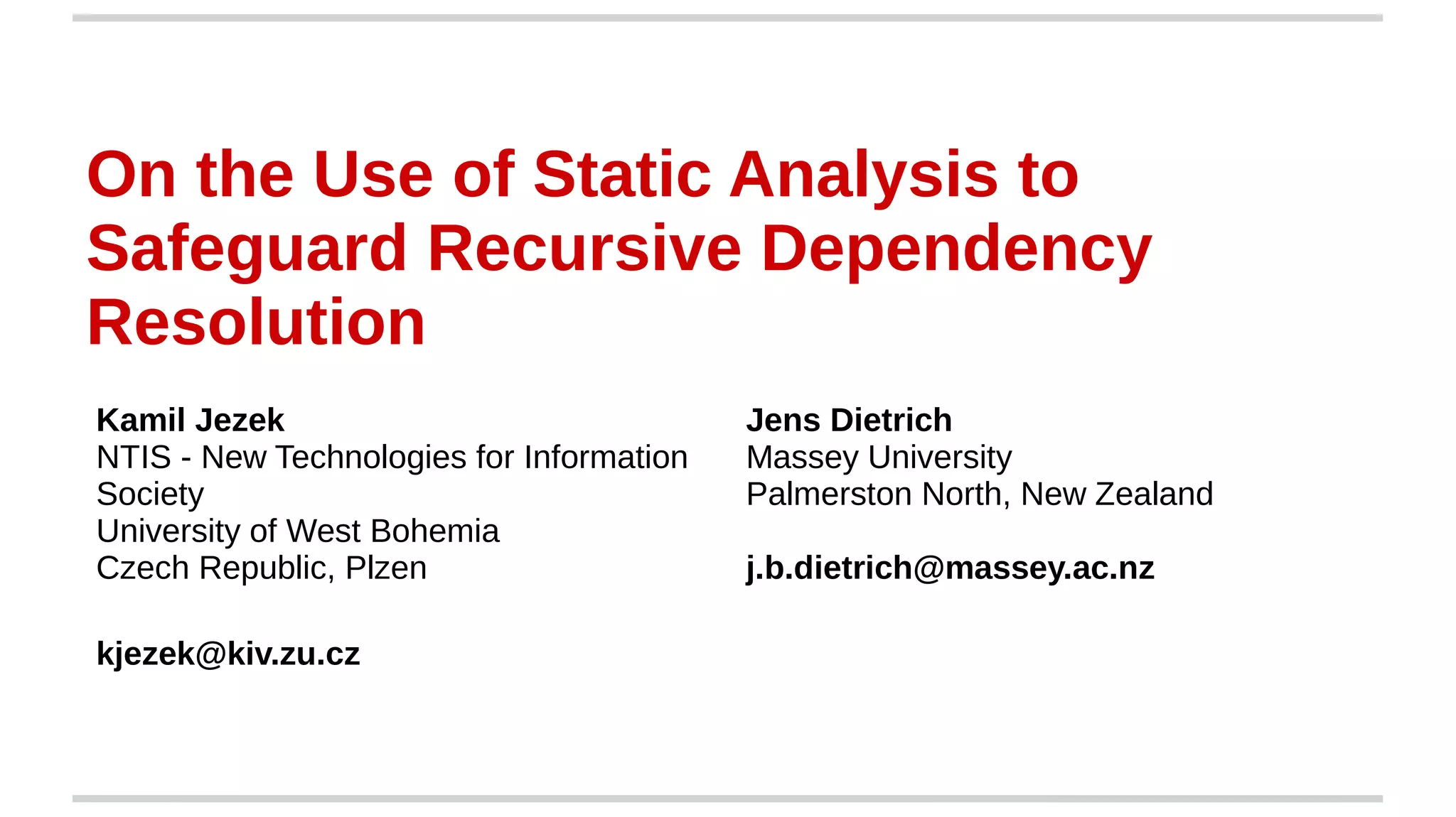 On the Use of Static Analysis to Safeguard Recursive Dependency Resolution | PDF | Programming ...