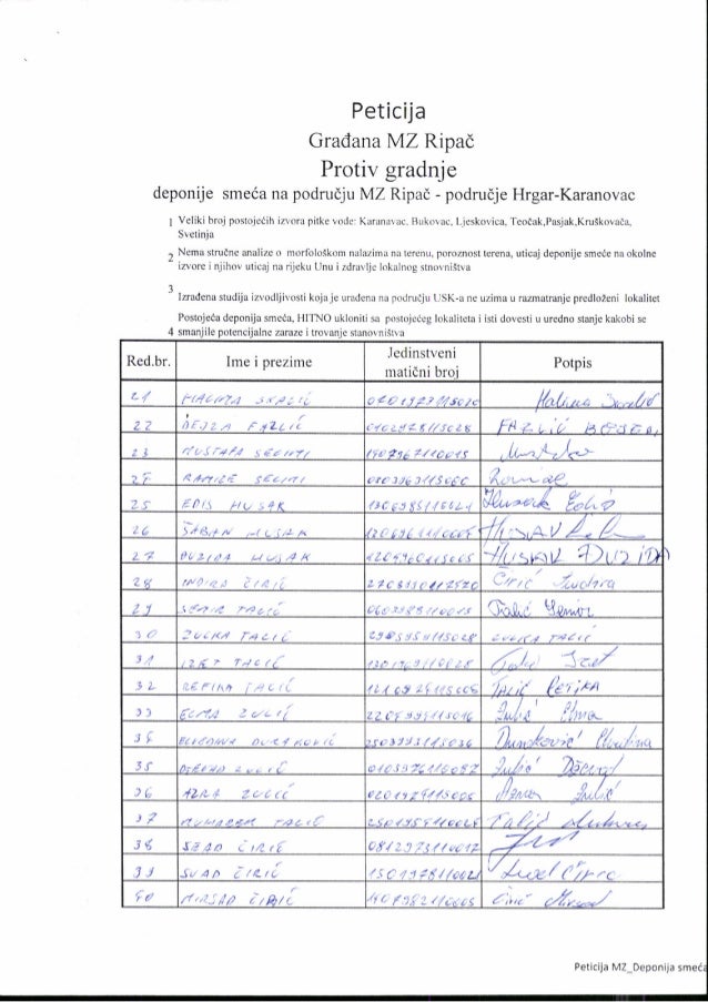 Peticija građana MZ Ripač protiv gradnje deponije smeća na području M…