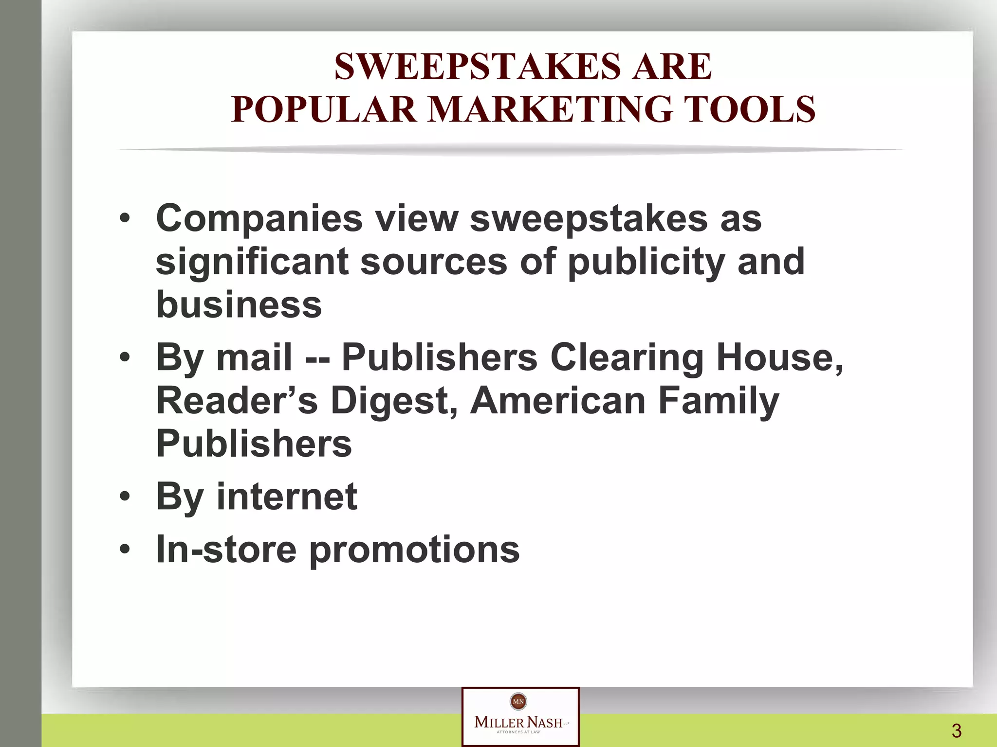 Presentation on Sweepstakes and Contests | PPT | Lotteries and ...