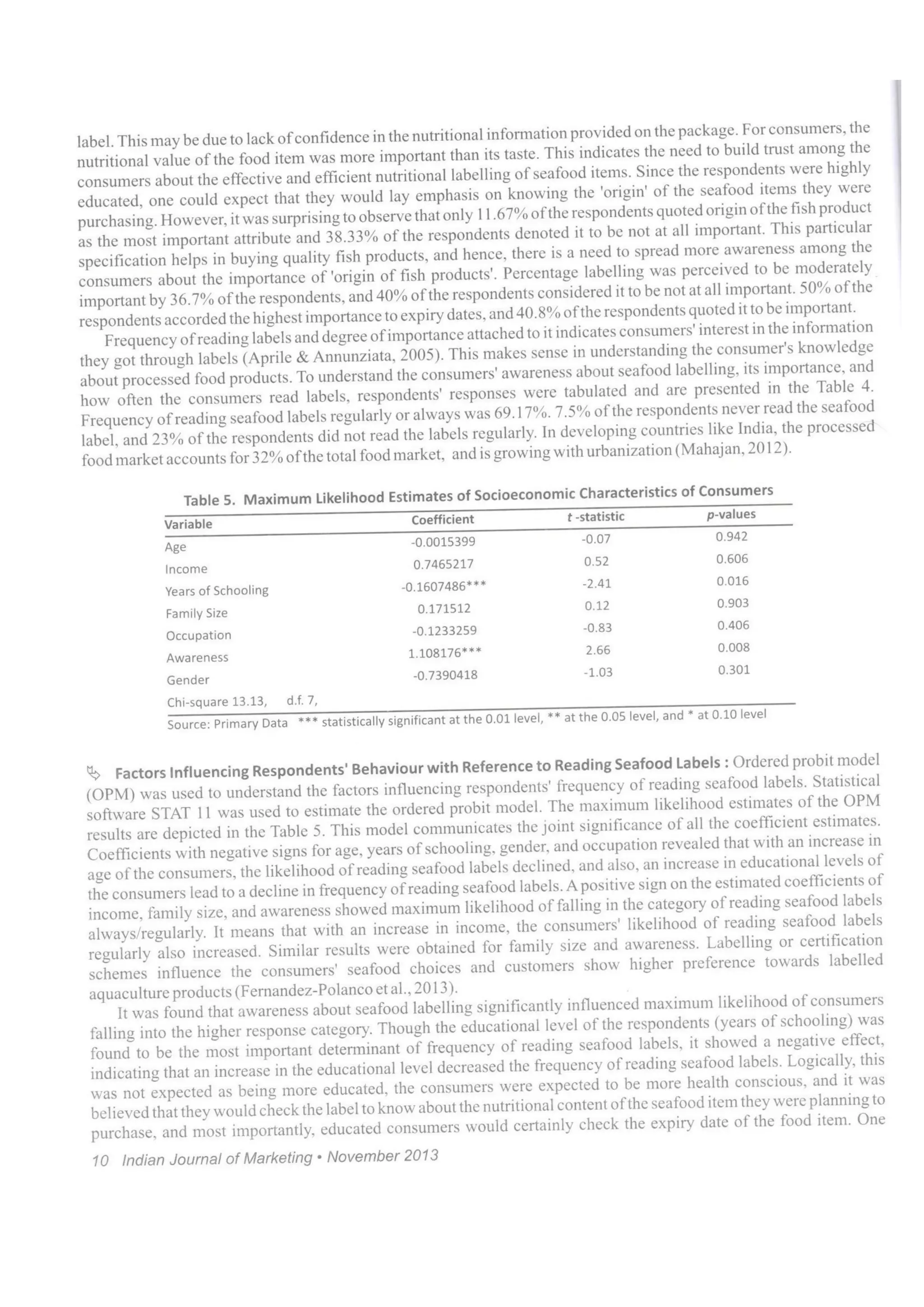 Seafood labelling : Consumers of Organised-Fish retail Outlet | PDF