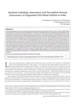 Seafood labelling : Consumers of Organised-Fish retail Outlet | PDF