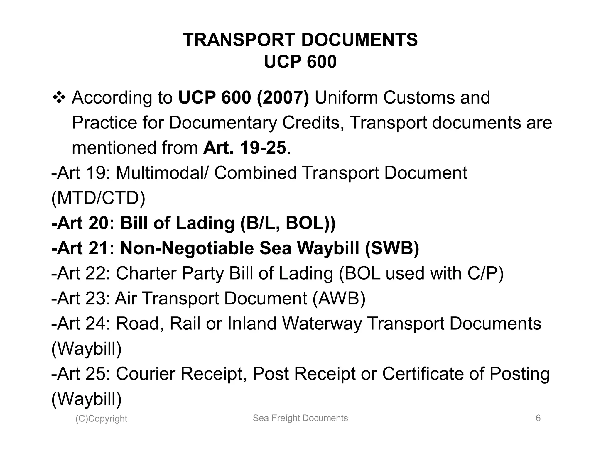 SEA FREIGHT DOCUMENTS (Sea Docs) (f) | PDF