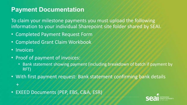 SEAI EXEED Stage 1 Grant Payment Process webinar | PPT