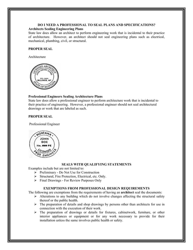 Montana Architectural and Engineering Seals | PDF | Civil Engineering ...