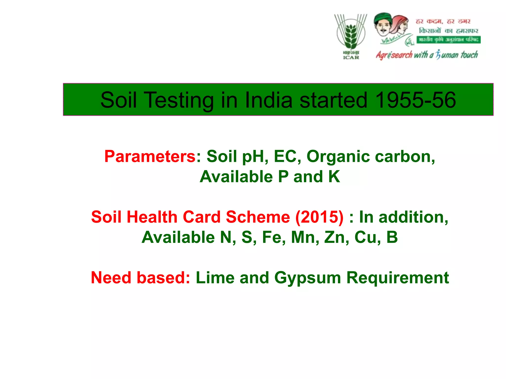 Soil parameters, analysis protocols, interpretation, and fertilizer ...