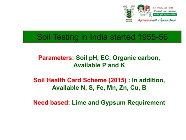 Soil parameters, analysis protocols, interpretation, and fertilizer recommendations | PPTX