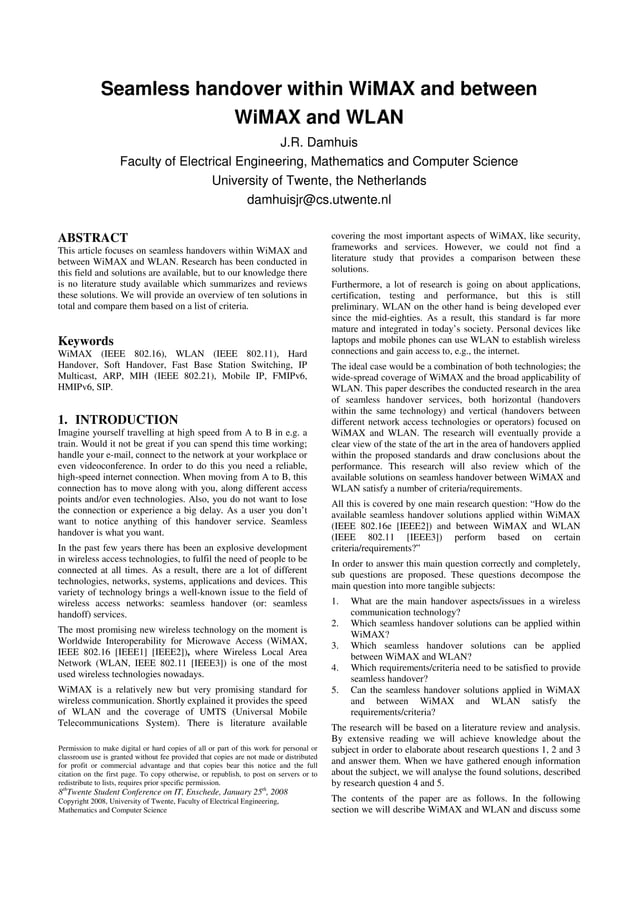 Seamless ho within wifi wimax | PDF