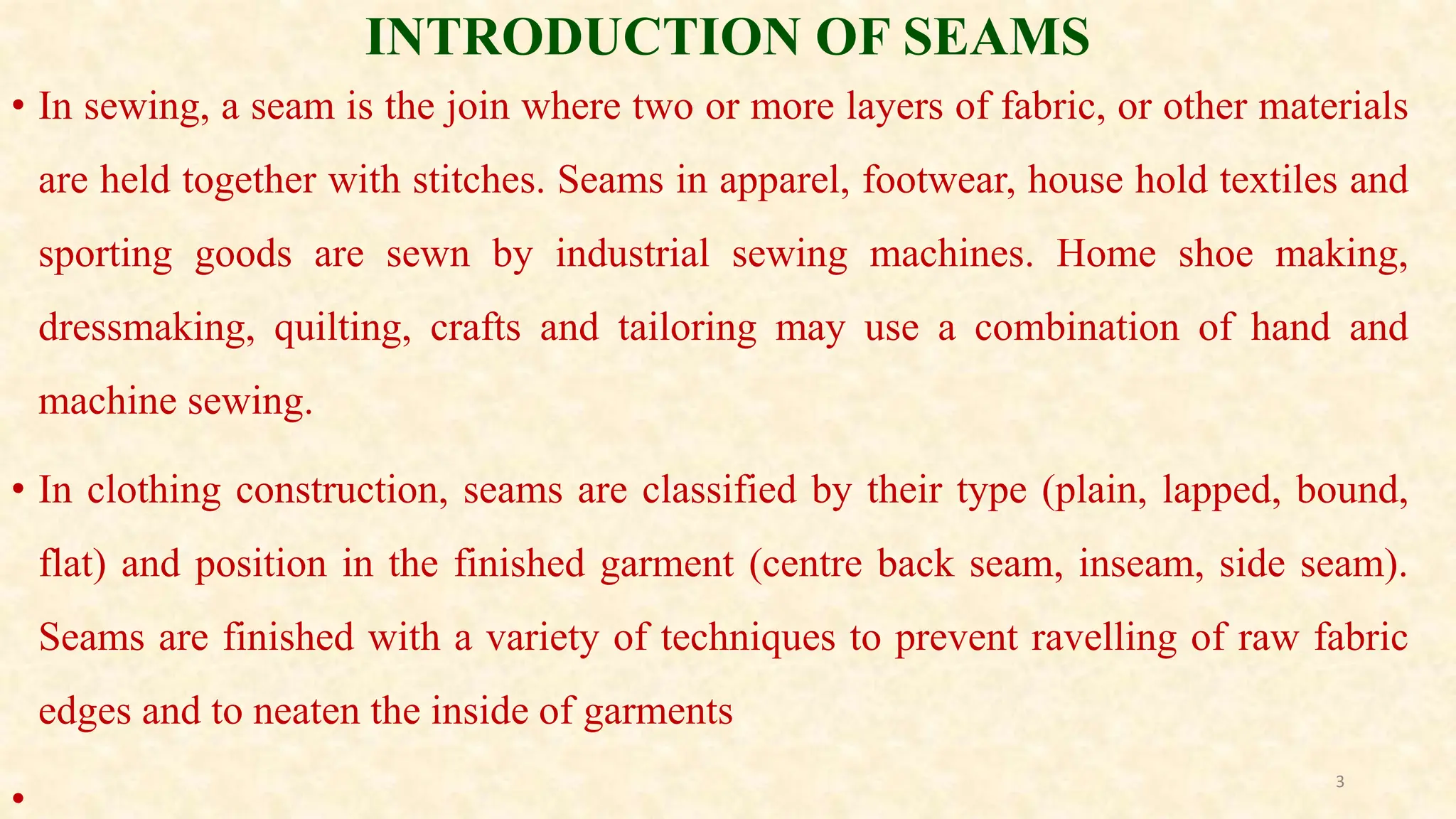 Seams & their Classification in textile clothing | PPTX