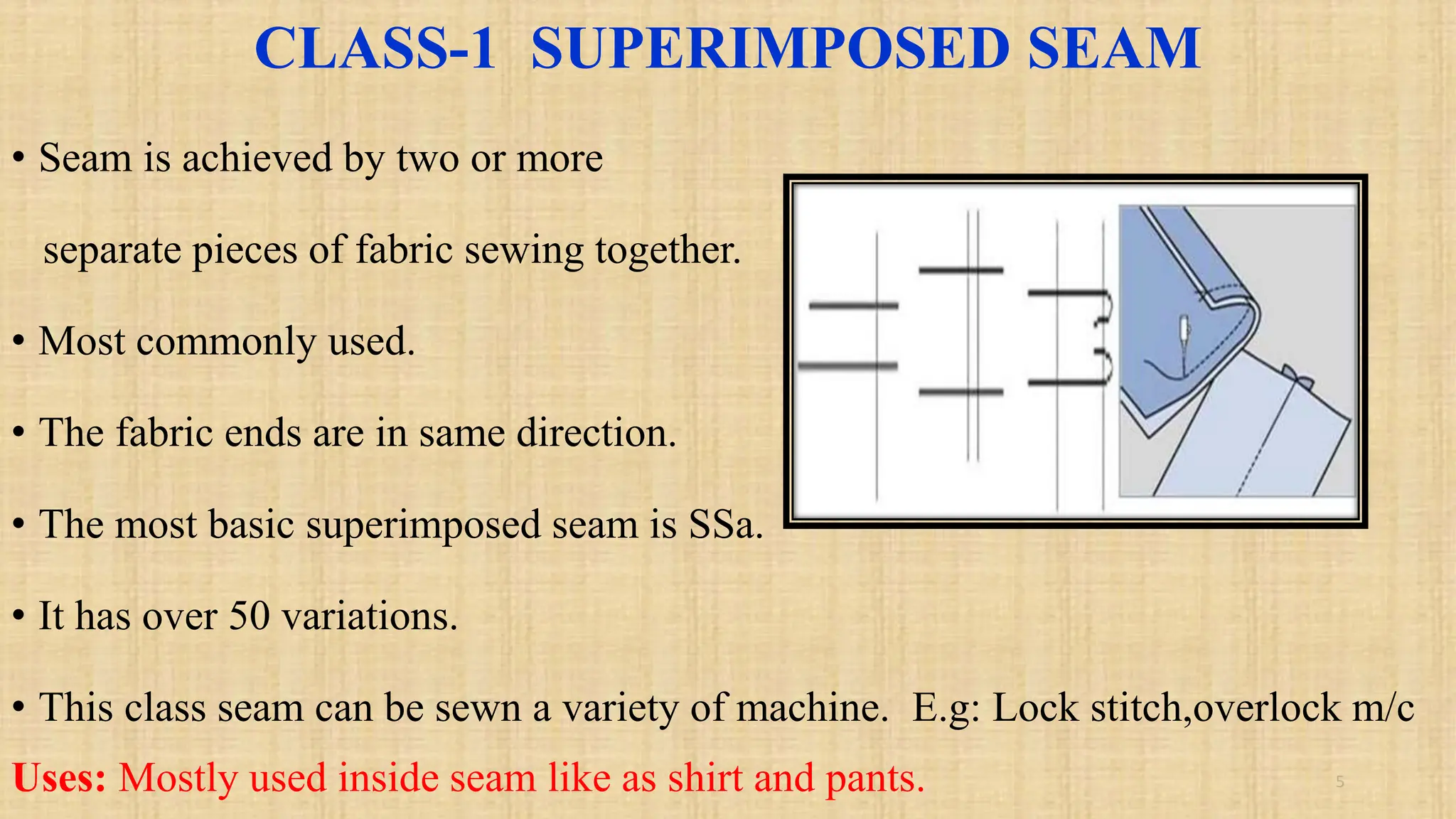 Seams & their Classification in textile clothing | PPTX