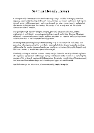Seamus Heaney Essays.pdf | Poetry | Books and Literature