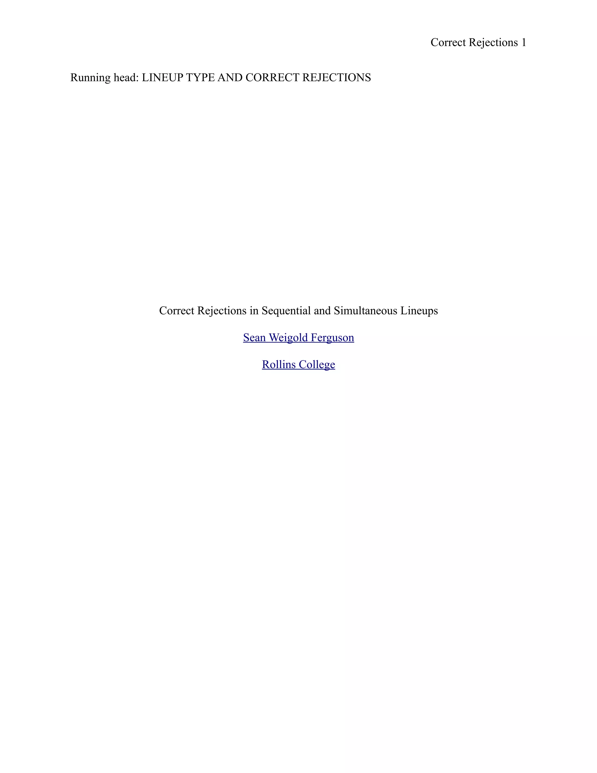 Correct Rejections in Sequential and Simultaneous Lineups | PDF