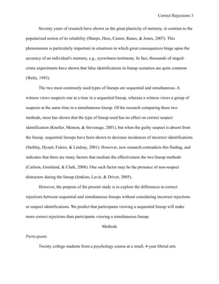 Correct Rejections in Sequential and Simultaneous Lineups | DOC