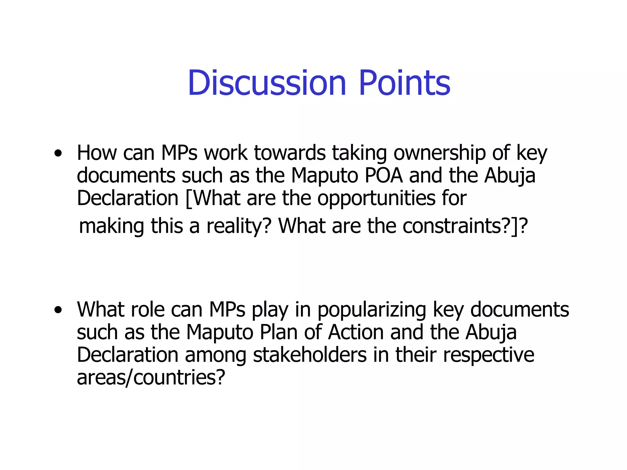 Reflections on the Maputo Plan of Action and the Abuja Declaration | PPT