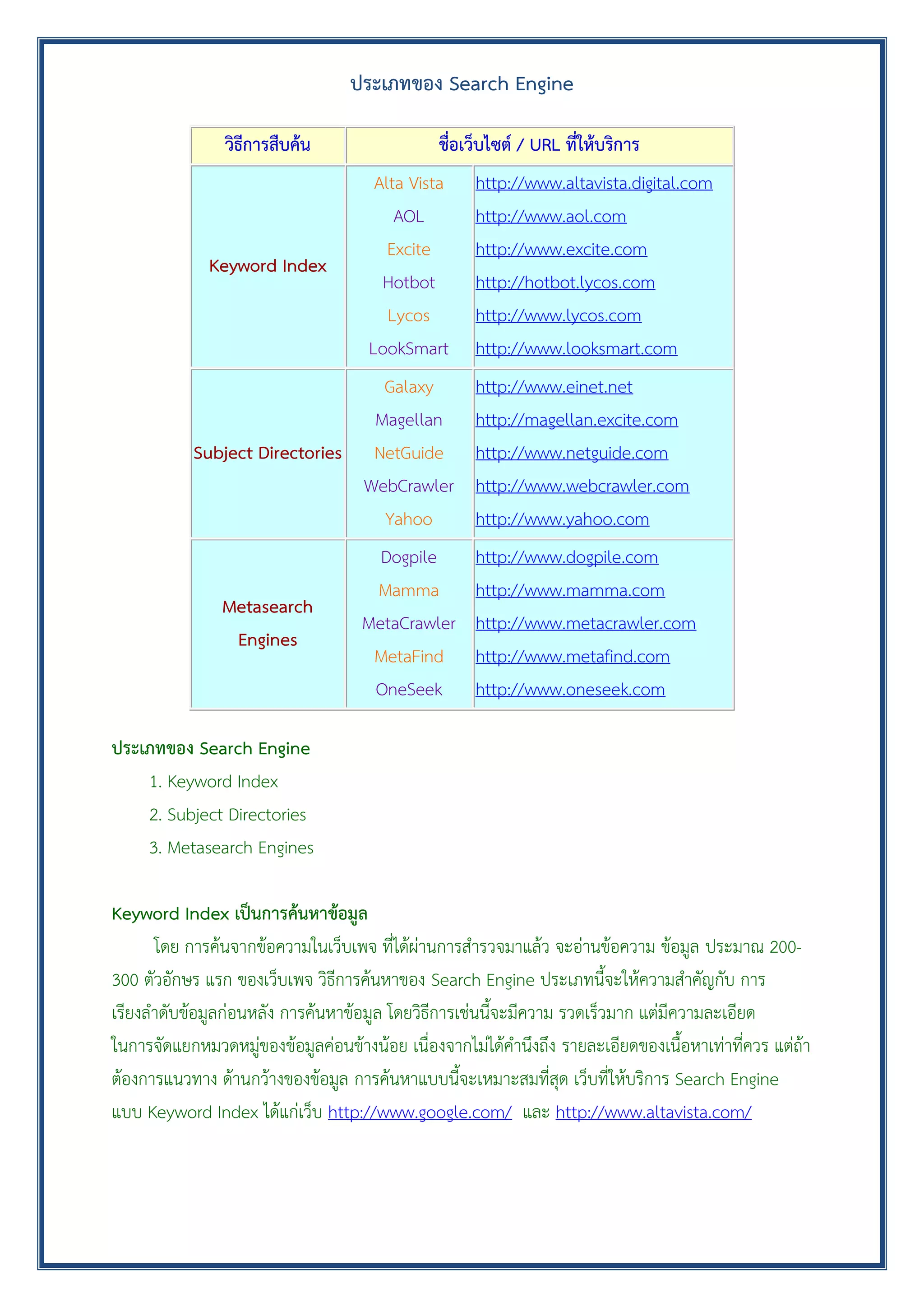 ประเภทของ Search engine | PDF