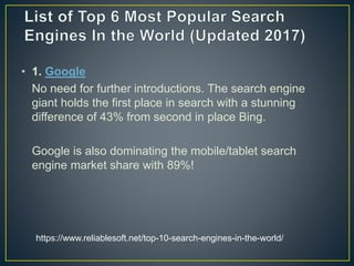 Search engines & advantage and disadvantage of intenet | PPTX