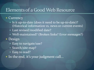 Searching and Evaluating the Web (General) | PPTX
