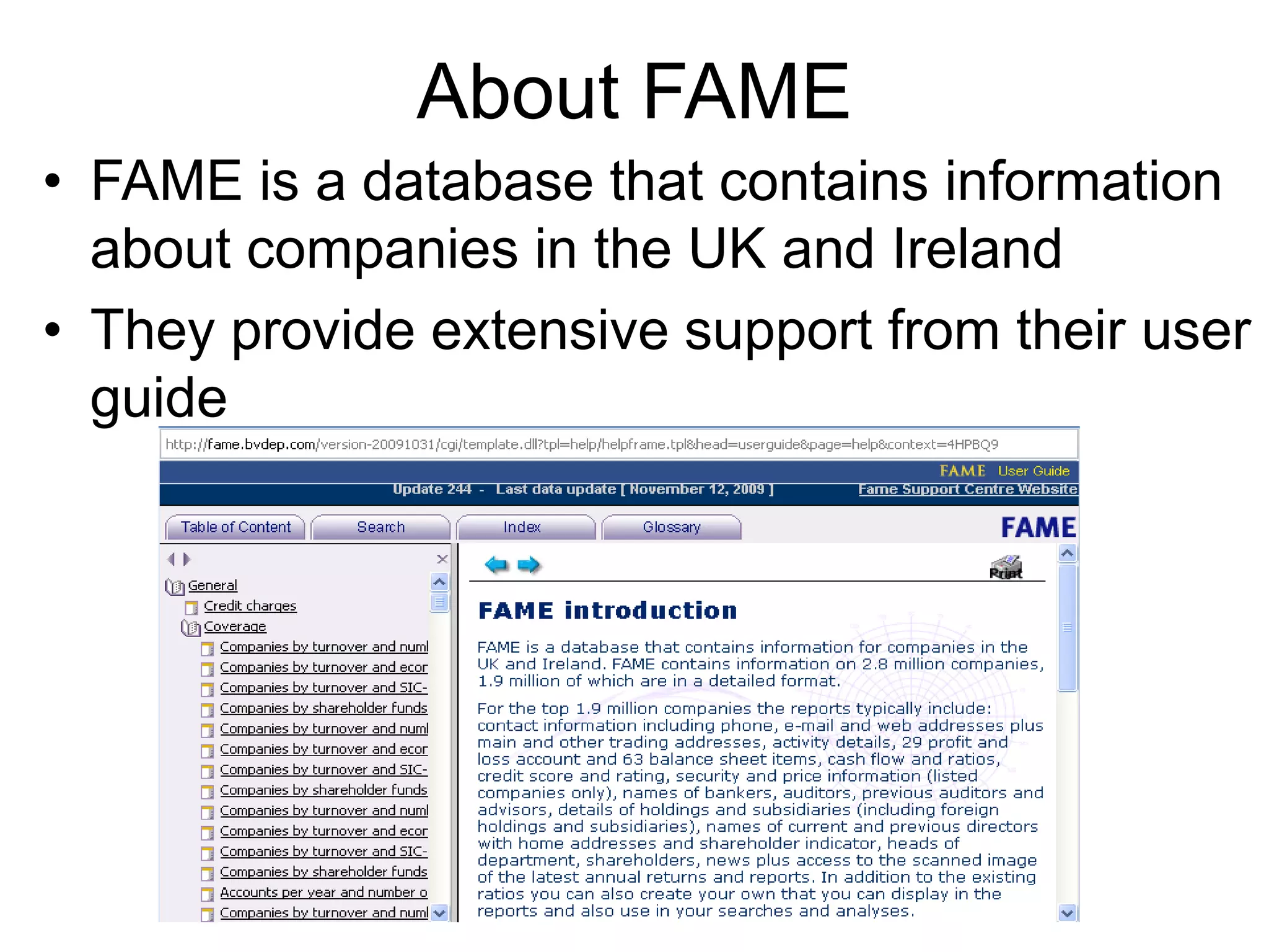 Using FAME to look at ratios | PPTX