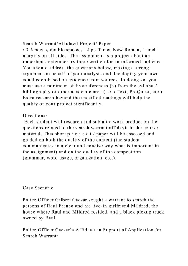 Search WarrantAffidavit Project Paper 3-6 pages, double spa.docx