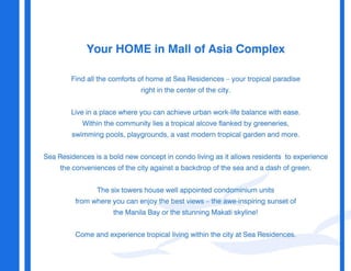 Sea residences sales kit compact file | PDF