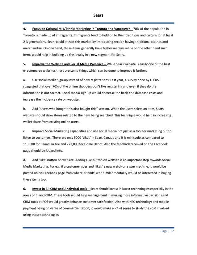 Sears canada Competitive Analysis | DOCX