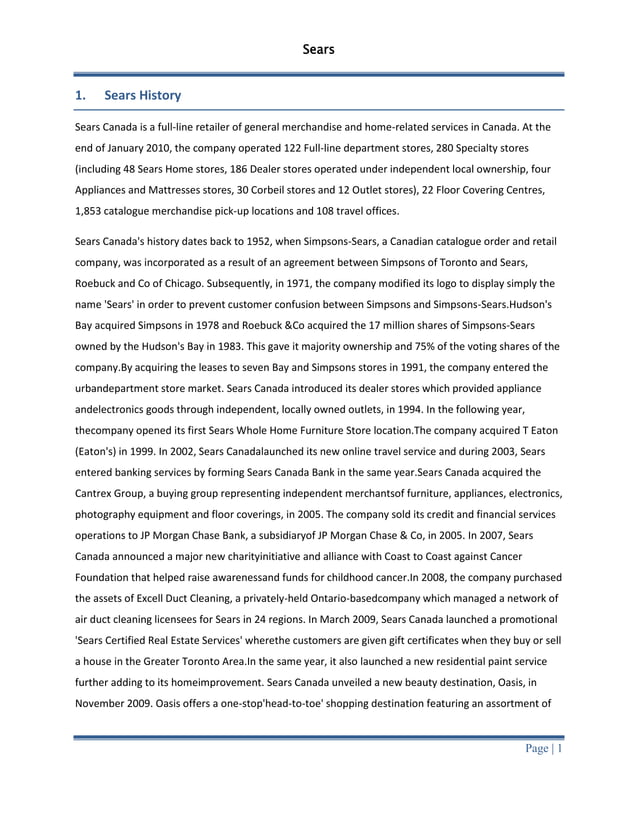 Sears canada Competitive Analysis | DOCX