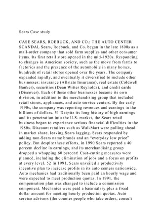 Sears Case studyCASE SEARS, ROEBUCK, AND CO. THE AUTO CENTER .docx