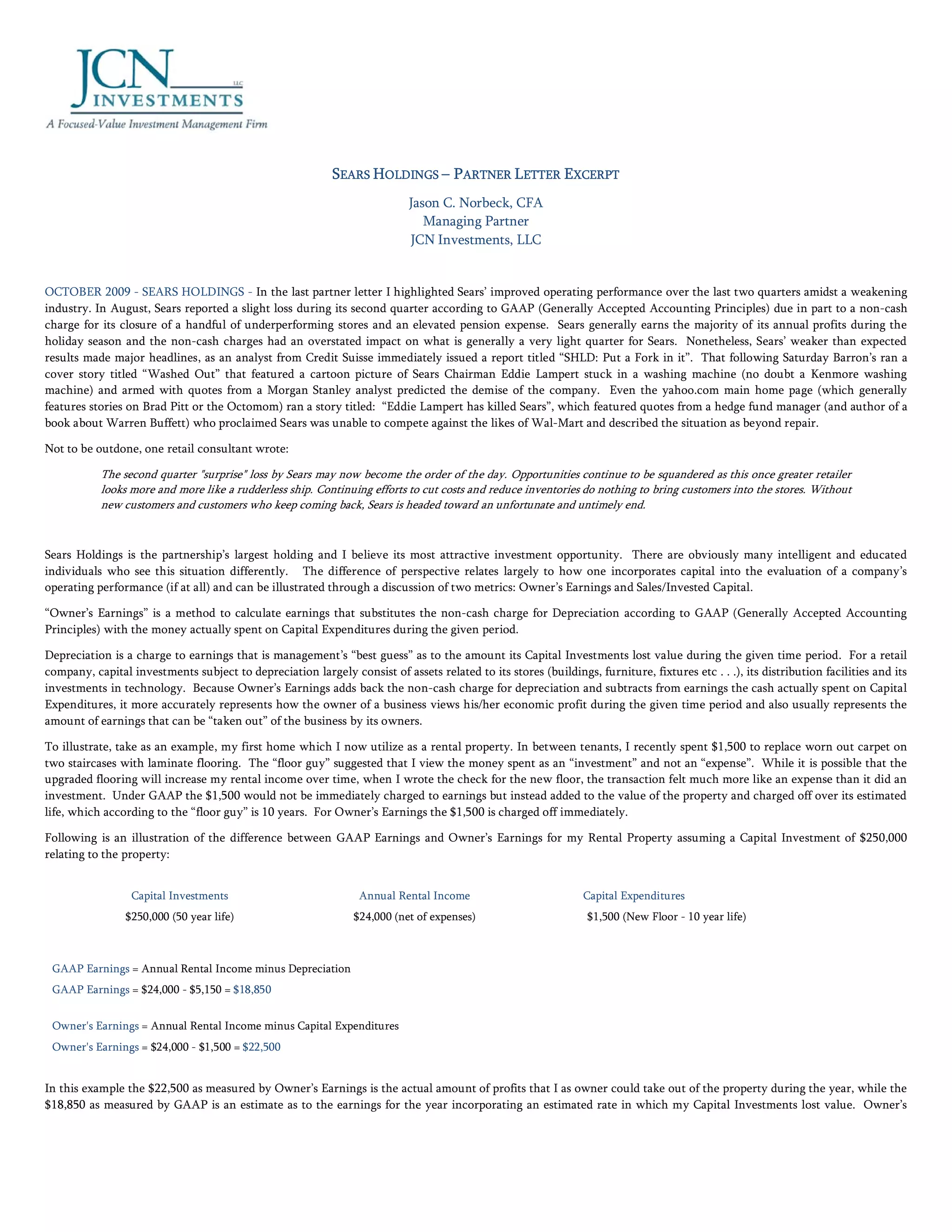 Sears Holdings By Jason Norbeck | PDF