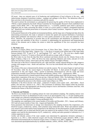 Seasonal variation of physicochemical parameters of water and sediments ...