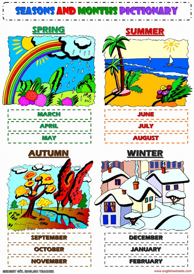 Seasons and months pictionary poster worksheet | PDF