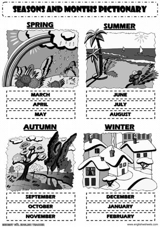 Seasons and months pictionary poster worksheet | PDF