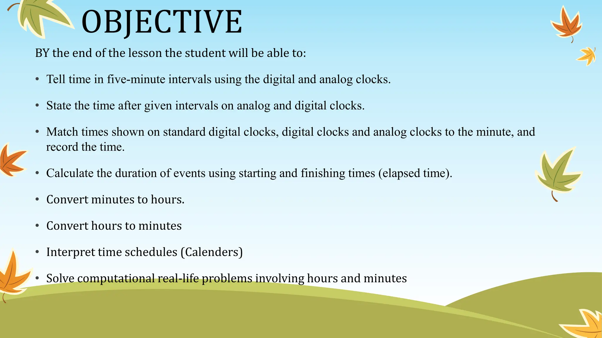 S.E.A Mathematics Reading time and the different types of clocks | PPTX