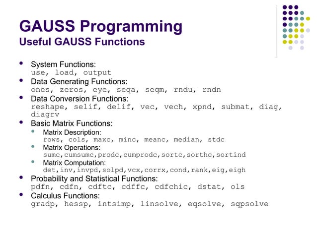 Materi Kursus Spatial Econometrik Analisis menggunakan GAUSS bagian 2.ppt