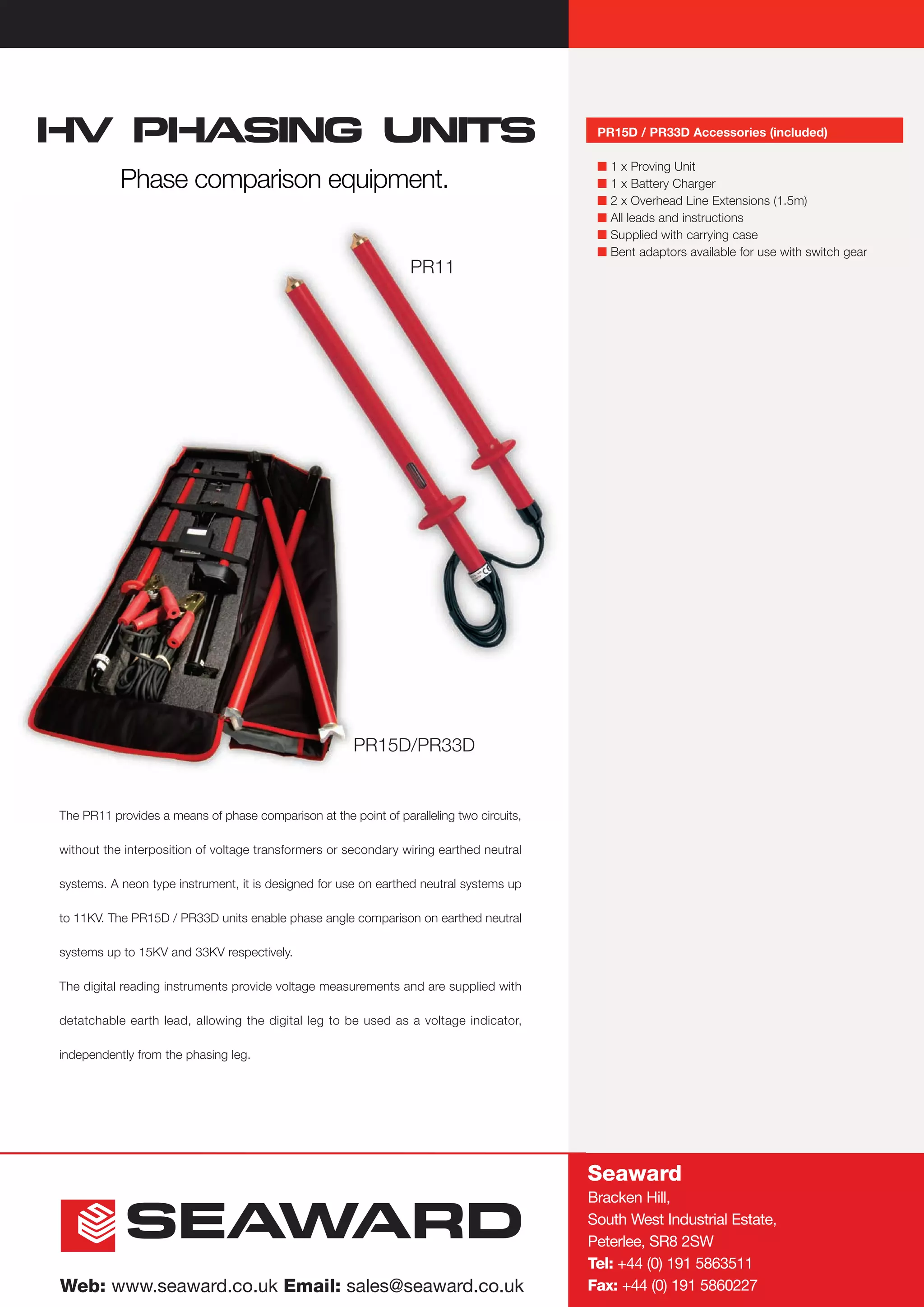 Seaward PR11 PR15D PR33D High Voltage HV Phasing Unit 11kV 15kV 33kV ...