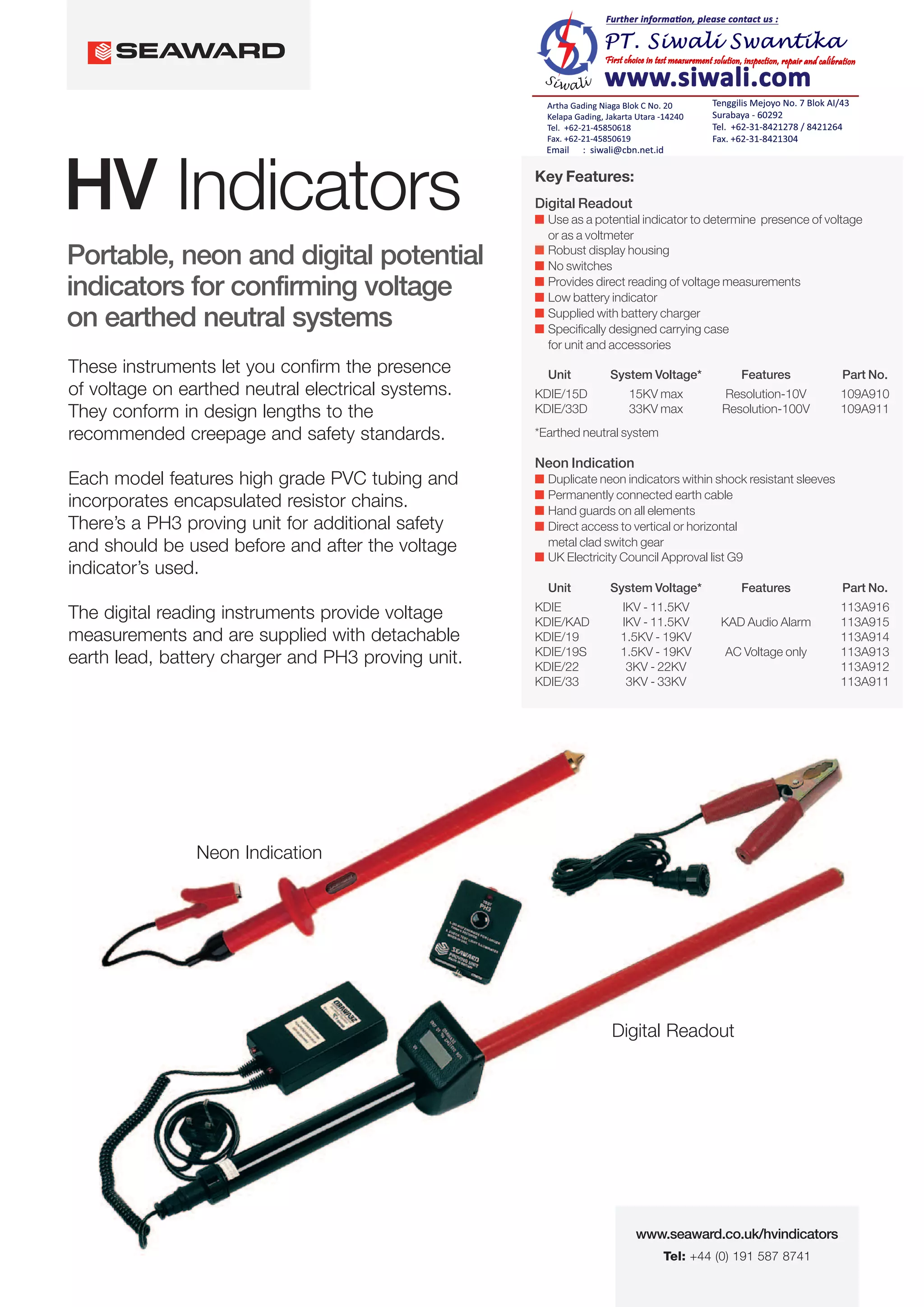 Datasheet Seaward HV Indicators | PDF