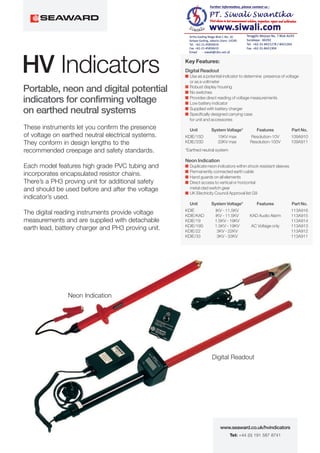 Datasheet Seaward HV Indicators | PDF