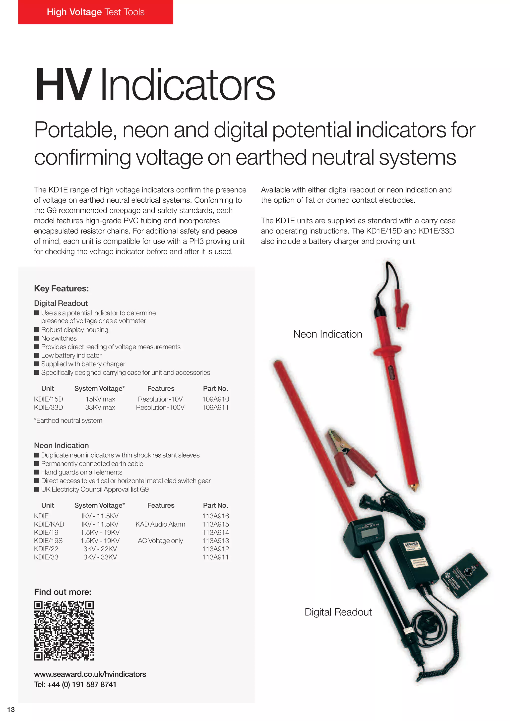 Seaward KD1E-15D Digital High Voltage 15kV Indicator & Voltage Detector | PDF