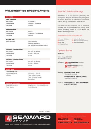 Seaward PrimeTest 100 Handheld PAT Tester - Electrical Safety Portable ...