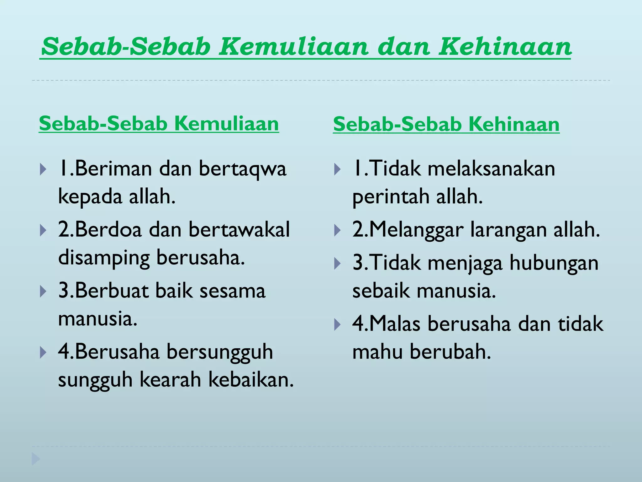 Sebab sebab kemuliaan dan kehinaan | PPT