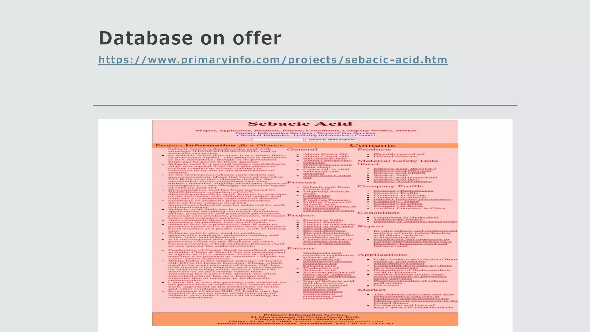 Sebacic acid - database | PPT