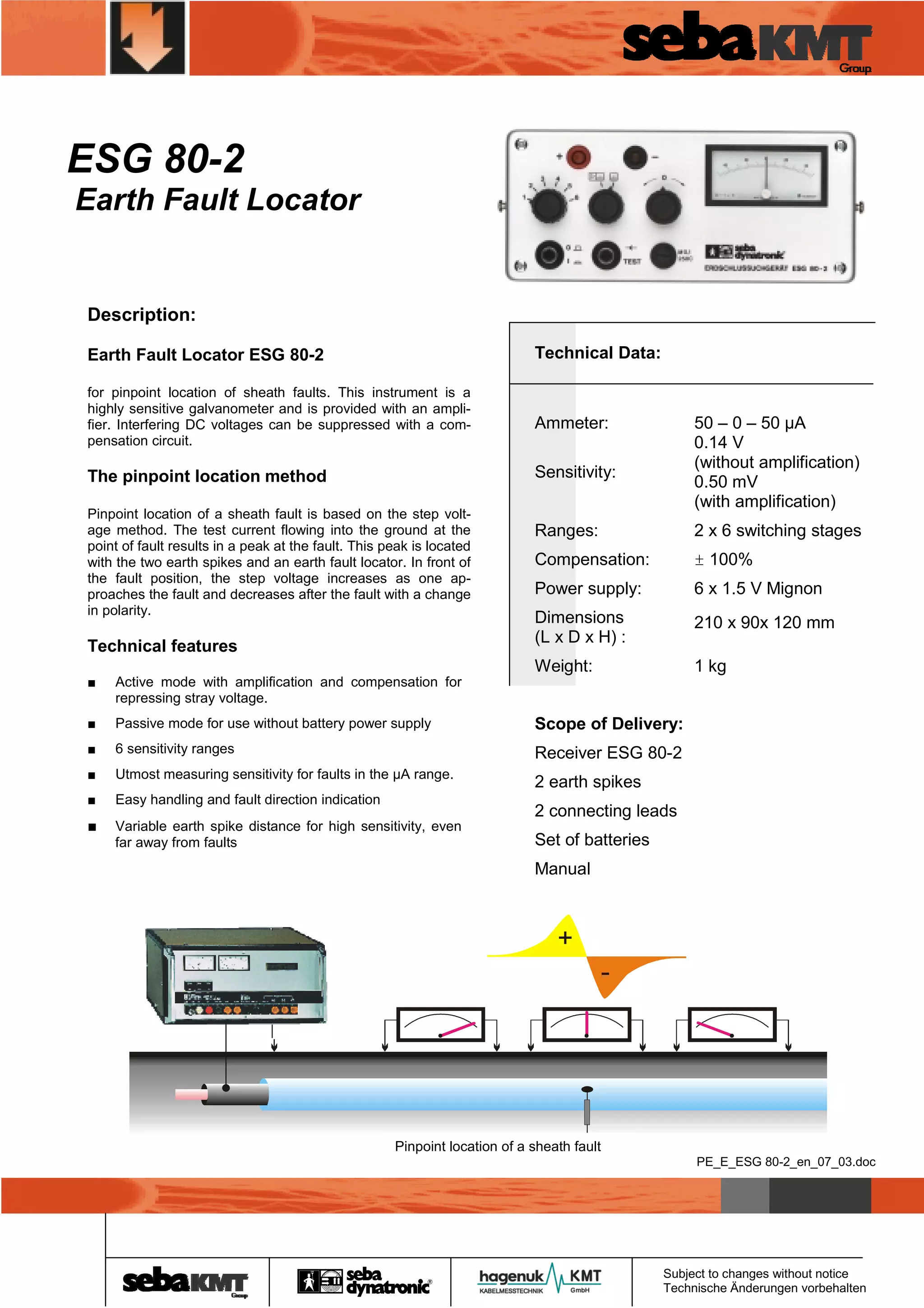 Seba Kmt Esg80 2 Earth Fault Locator - Pinpoint Cable Sheath Faults | PDF