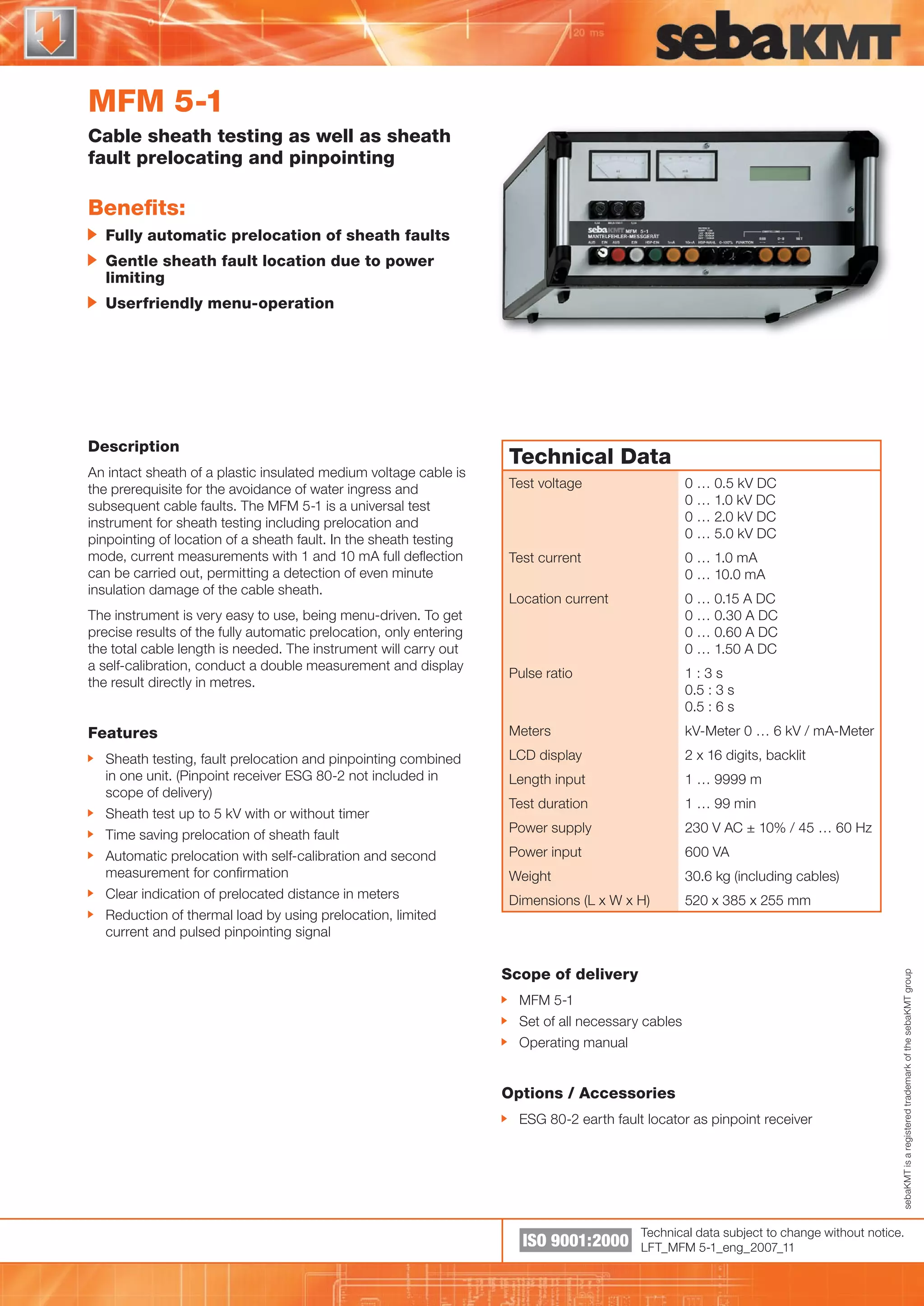 SEBA KMT MFM5 1 Cable Sheath Testing, Fault Prelocation & Pinpointing | PDF