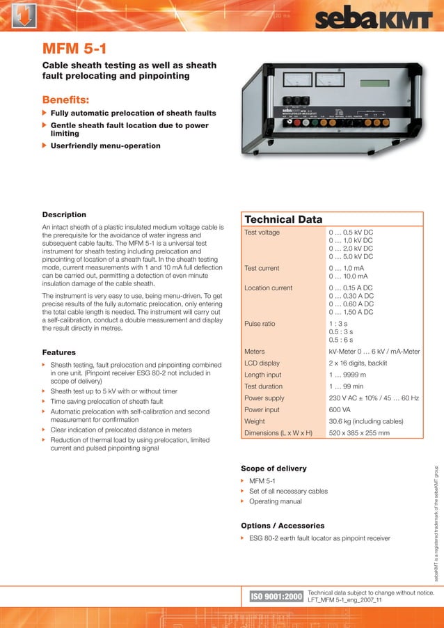 SEBA KMT MFM5 1 Cable Sheath Testing, Fault Prelocation & Pinpointing | PDF