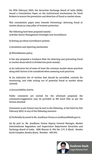 SEBI’s Consultation on Stock Brokers’ Fraud Prevention & Detection ...