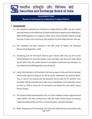 Sebi - consultation paper-review of framework for institutional trading ...