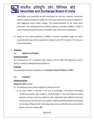 Sebi - consultation paper-review of framework for institutional trading ...