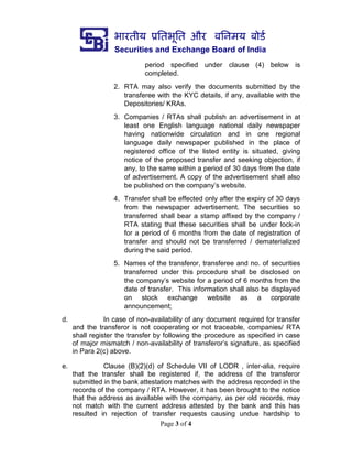 SEBI - Standardised norms for transfer of securities in physical mode ...