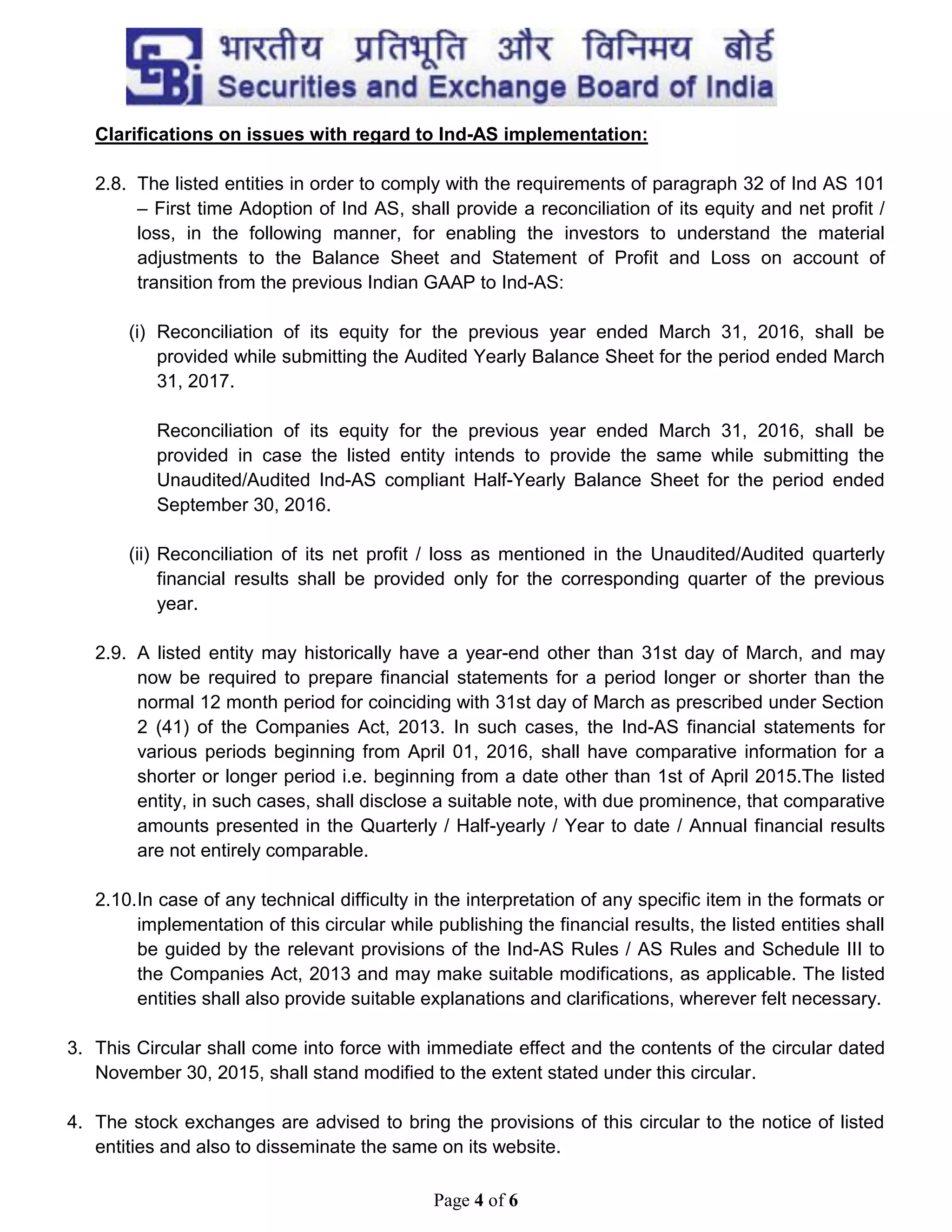 Sebi circular on revised formats for financial result 05.07.2016