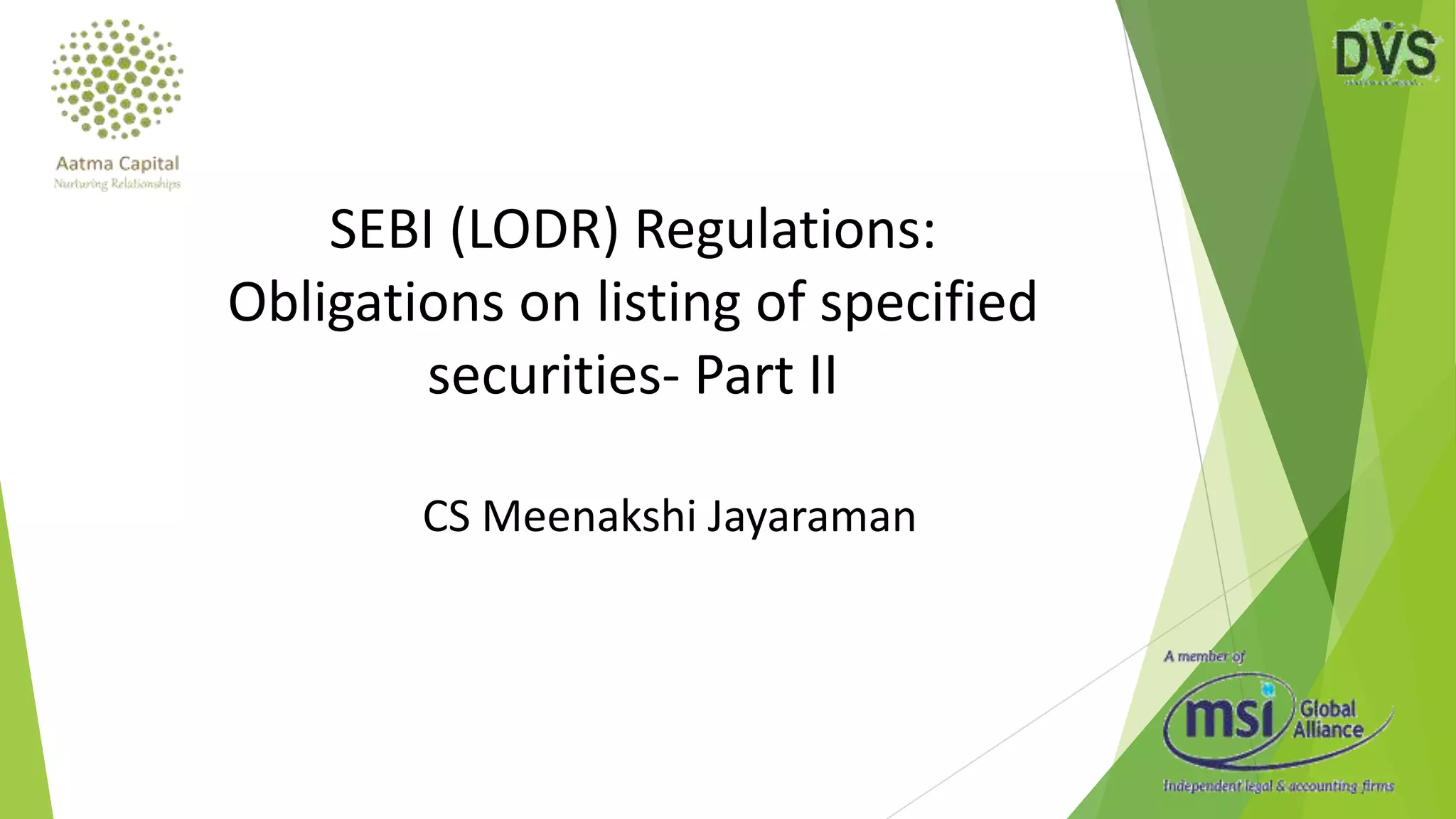 SEBI(LODR)Regulations - Obligations on listing of specified securities ...