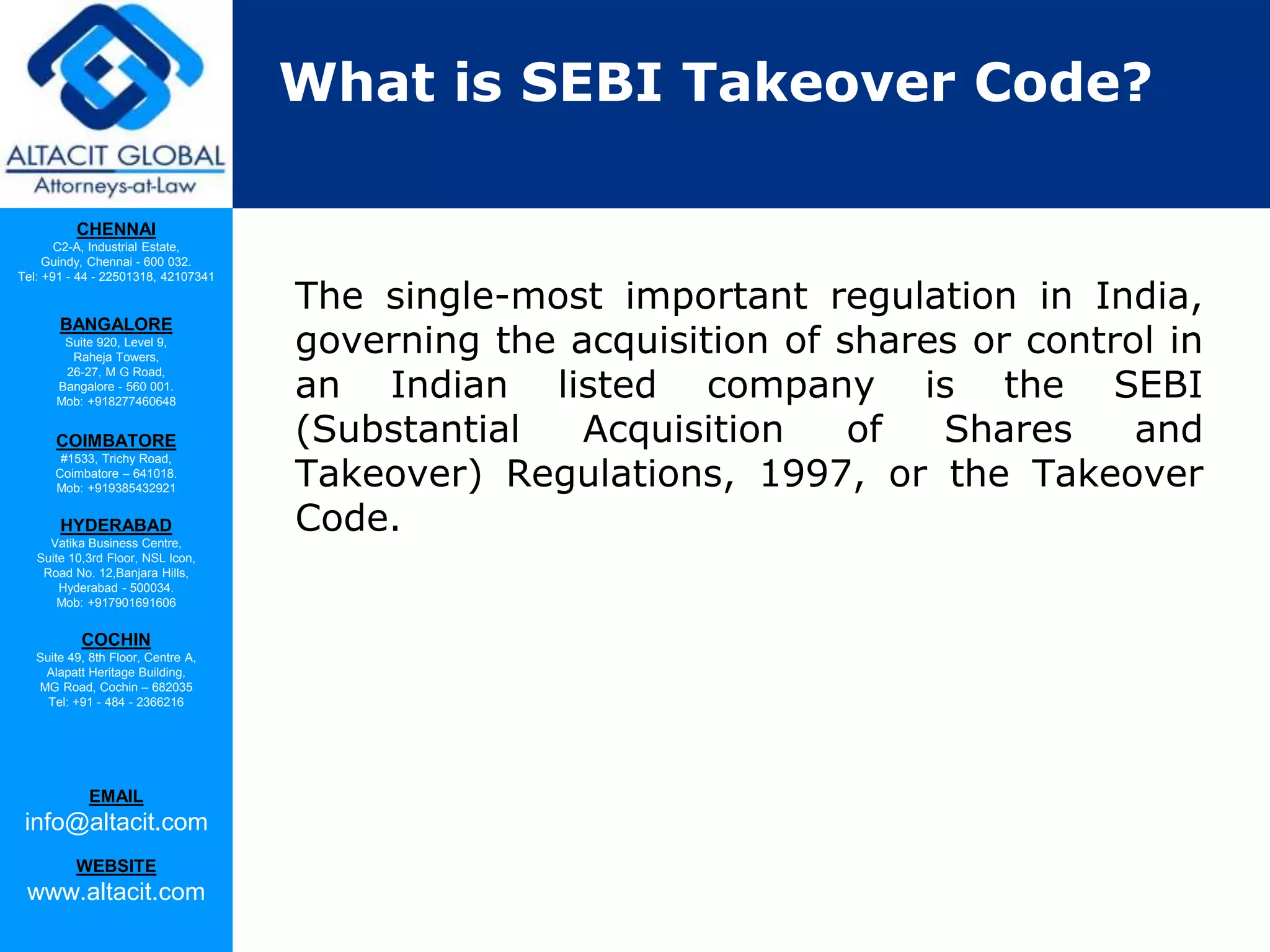 SEBI Takeover Code | PPTX | Business Banking & Finance | Business